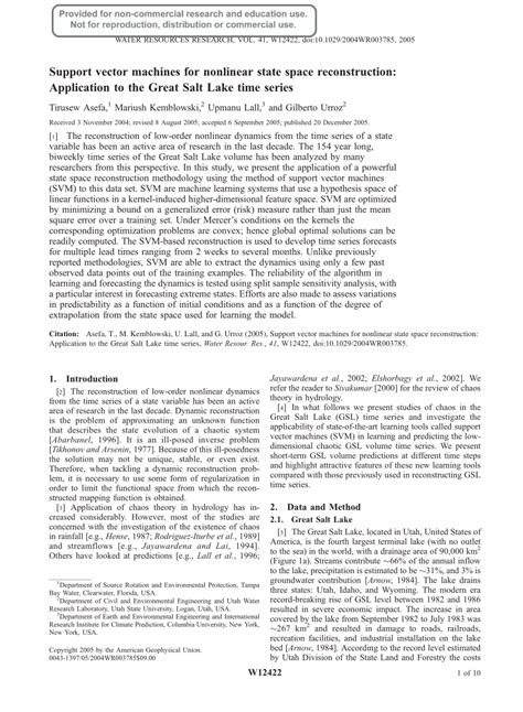 Pdf Support Vector Machines For Nonlinear State Space Reconstruction