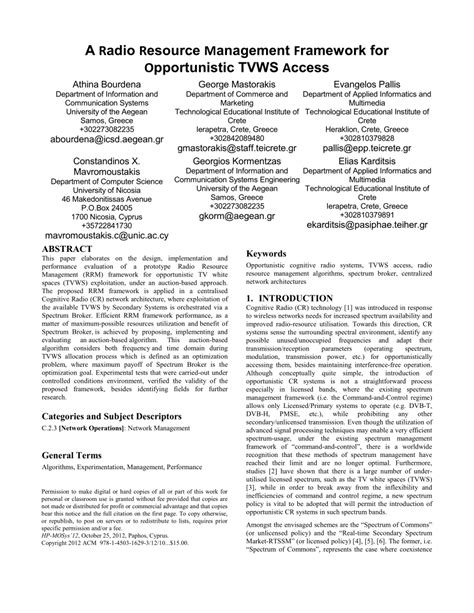 Pdf A Radio Resource Management Framework For Opportunistic Tvws Access