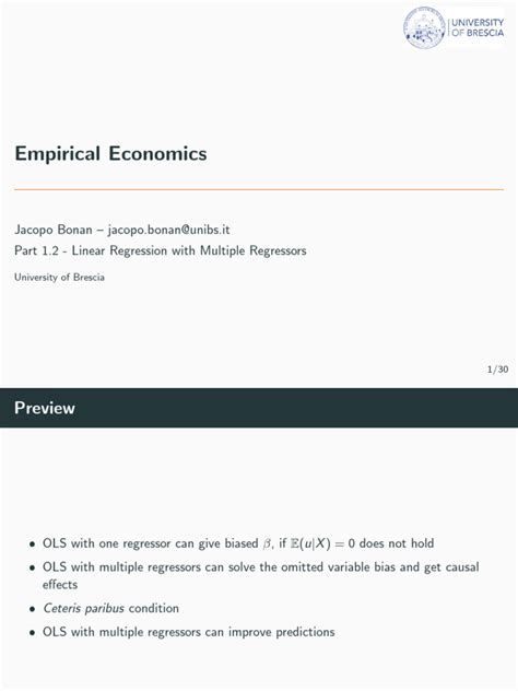 Lecture 2regressionmultipleregressors Pdf Ordinary Least Squares Linear Regression