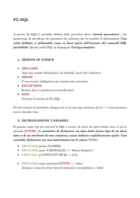 Sintassi E Utilizzo Di Pl Sql Docsity