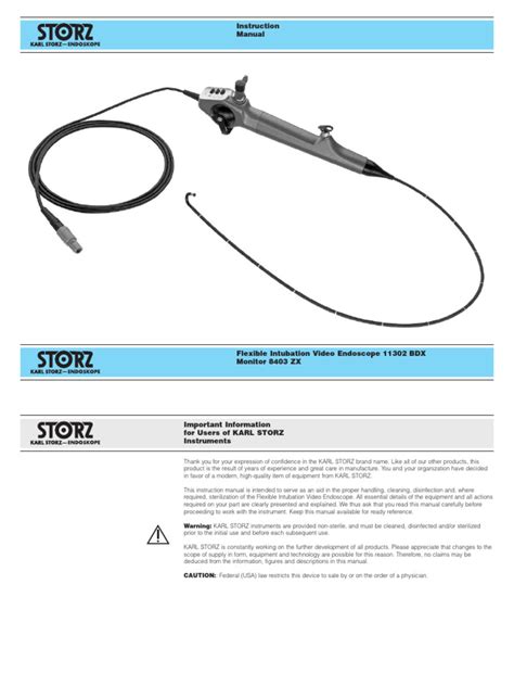 Storz Endoskope Flexible Intubation Video Endoscope 11302bdx Instruction Manual Pdf