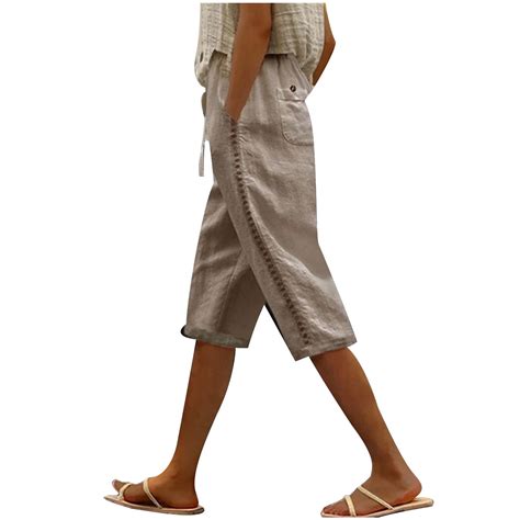 Jiuke Womens Wide Leg Shorts High Waisted Knee Length Cotton Linen