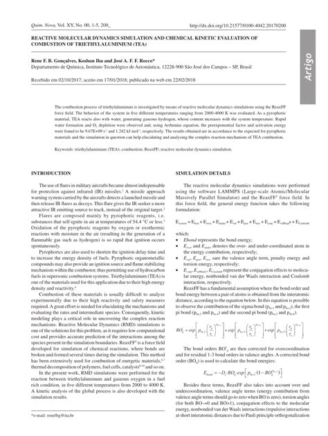 Pdf Reactive Molecular Dynamics Simulation And Chemical Kinetic