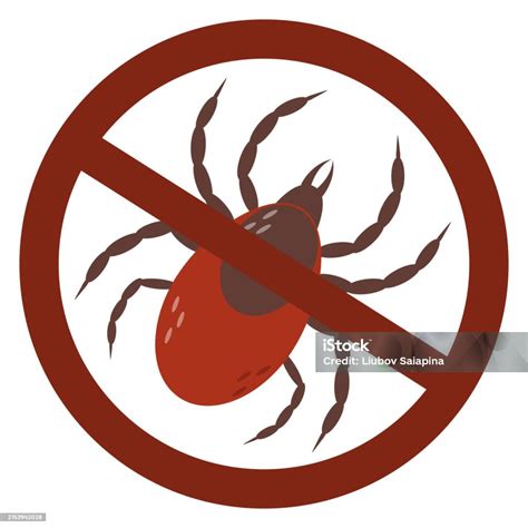 정지 진드기 표시 진드기 물림을 방지하고 진드기 경고 표시를 줄로 그었습니다 뇌염 기생충 금단 고리 개에 대한 스톡 벡터 아트 및 기타 이미지 Istock