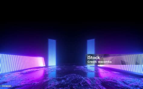 3d 렌더 핑크 블루 네온 추상 배경 자외선의 빛나는 패널 미래 지향적 인 발전 기술 지형 나이트클럽에 대한 스톡 사진 및 기타 이미지 Istock