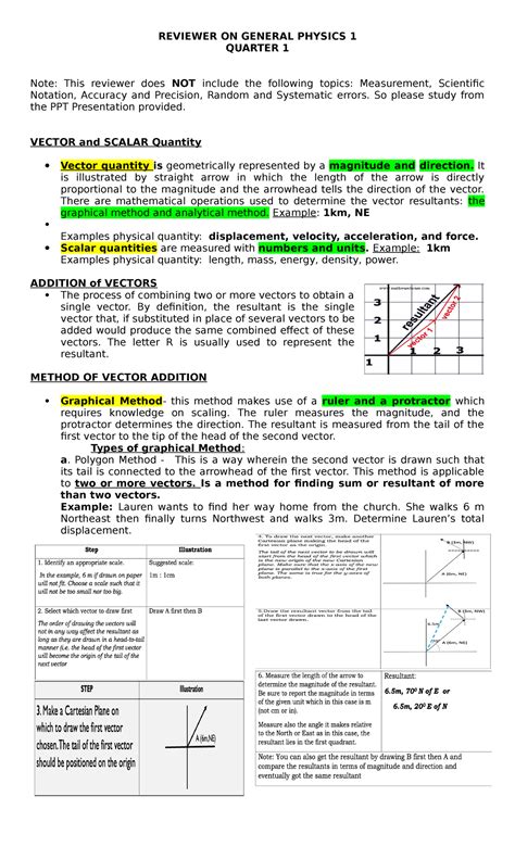 General Physics 1 Reviewer Key Concepts And Vector Analysis Studocu