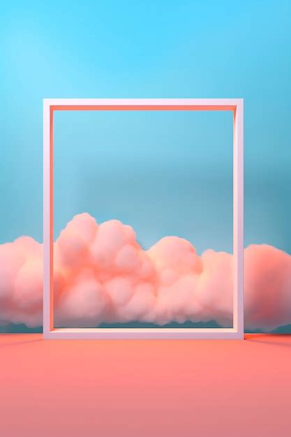 3d Rendering Of Rectangle Shape With Clouds Ai Generated Image