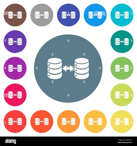 Syncronize Databases Flat White Icons On Round Color Backgrounds 17 Background Color Variations