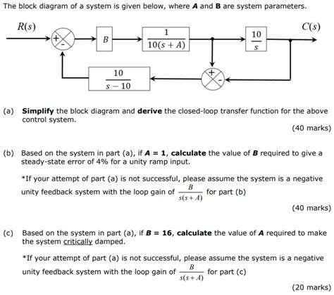 Solved The Block Diagram Of A System Is Given Below Where A Chegg