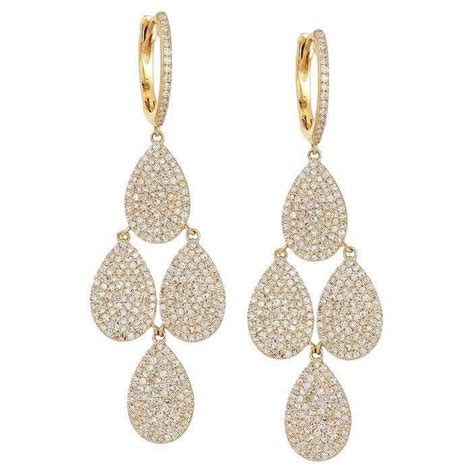Teardrop Pave Dangle 14k Yellow Gold Diamond Earrings For Sale At 1stdibs