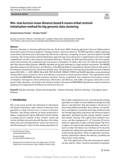 min max kurtosis mean distance based k means initial centroid initialization method for big