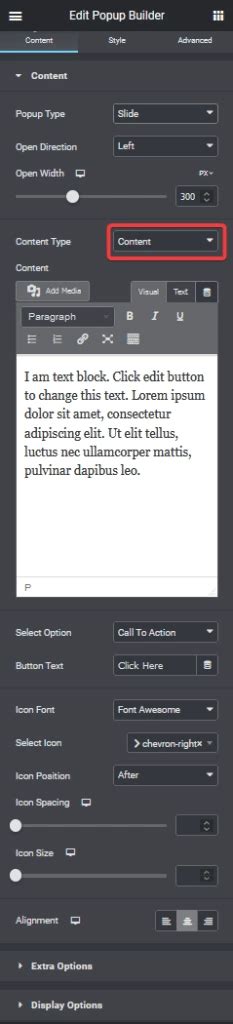 popup builder off canvas elementor widget settings overview the plus