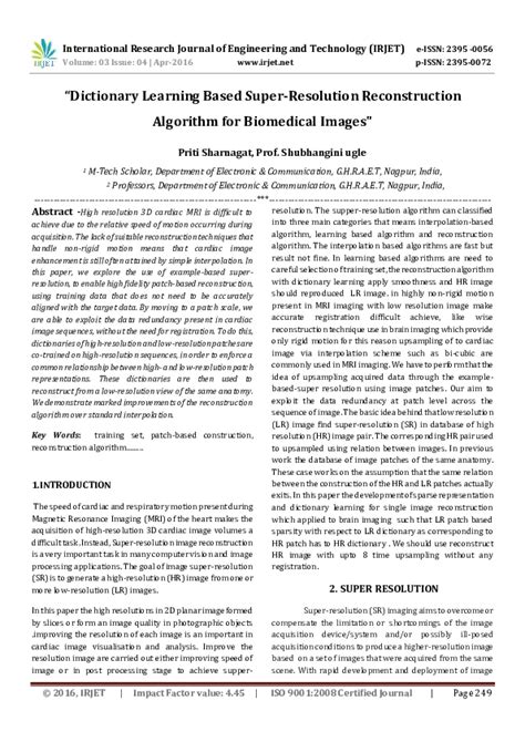 Pdf Dictionary Learning Based Super Resolution Reconstruction Algorithm For Biomedical Images