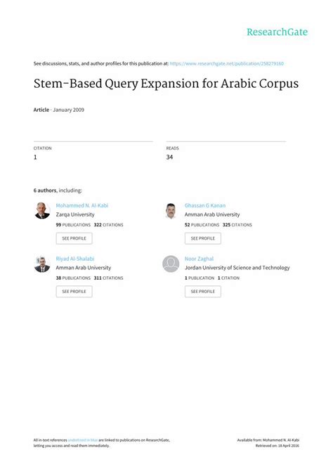 Pdf Stem Based Query Expansion For Arabic Corpusstem Based Query Expansion For Arabic Corpus