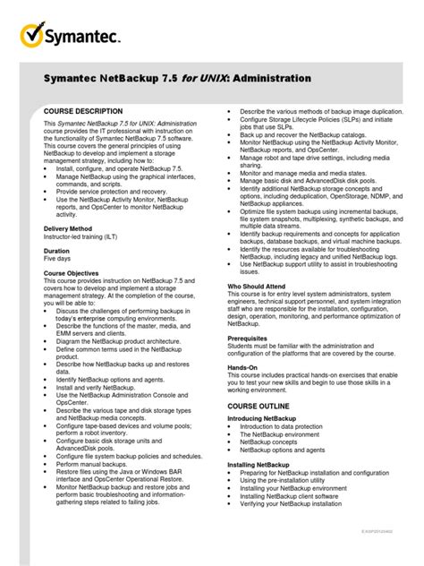 Symantec Netbackup 75 Administration For Unix Pdf Backup File System