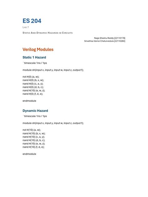Static And Dynamic Hazards In Verilog Pdf