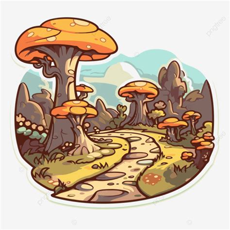 forest path with mushrooms and path tilde sticker vector path sticker cartoon png and vector