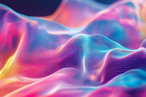 Abstract Digital Landscape With Vibrant Multicolored Waves And Dynamic Light Patterns Stock