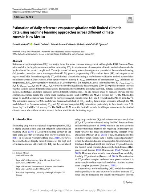 Estimation Of Daily Reference Evapotranspiration With Limited Climatic