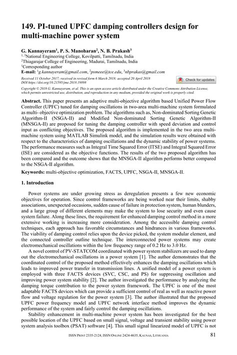 Pdf Pi Tuned Upfc Damping Controllers Design For Multi Machine Power System