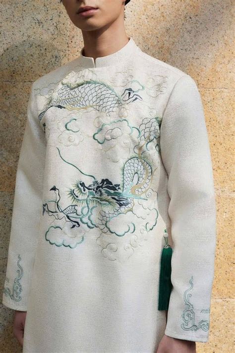 White Embroidered Ao Dai For Men Groom Ao Daivietnamese Lunar New Ye