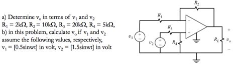 solved a determine v0 in terms of v1 and v2 r1 2kohm r2
