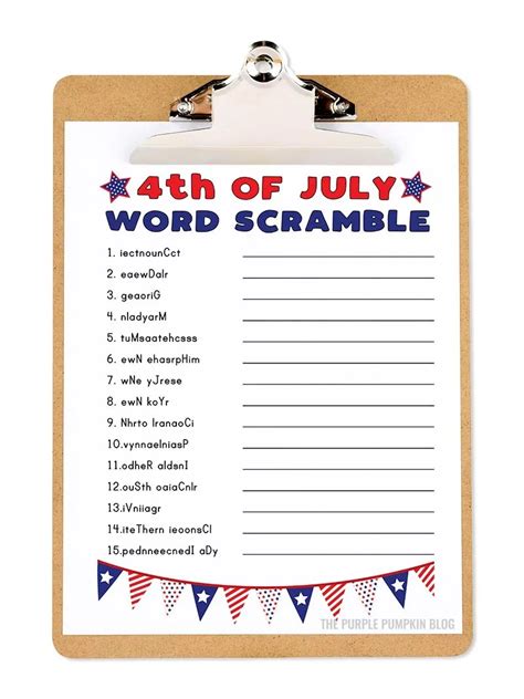 Free Printable 4th Of July Word Scramble Easy Medium And Hard
