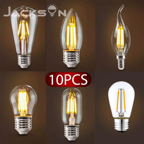 Jacksun 10pcs Led Edison Bulb E14 E27 E12 Brown Glass Warm Light Bulb