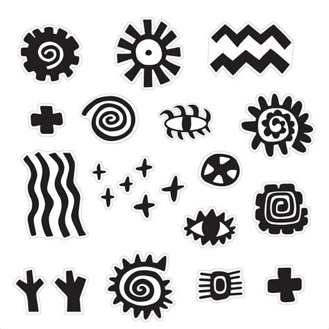 Set Of Abstract Symbols Like Sun Water Eye Hand Drawn Picture Of