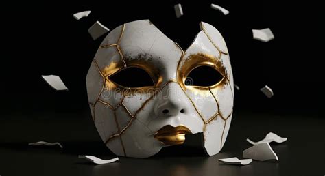 An Elegant Cracked Mask Featuring Beautiful Gold Accents Set Against A