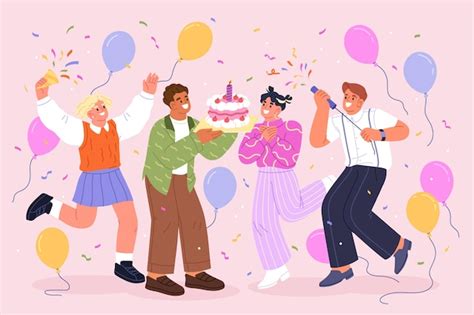 평평한 생일 일러스트레이션 프리미엄 벡터