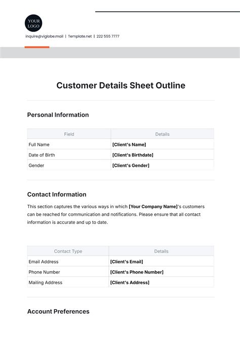 Free Customer Details Sheet Outline Template To Edit Online