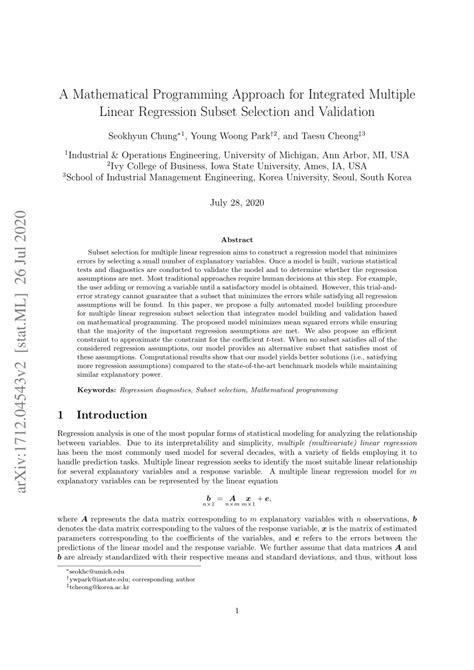 Pdf A Mathematical Programming Approach For Integrated Multiple Linear Regression Subset