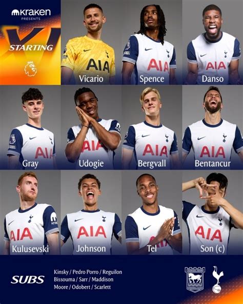 ‘쏘니 손흥민 휴식 선발 출격토트넘 ‘천적 입스위치 원정서 25년 만에 승리 도전 선발 명단 발표 Epl