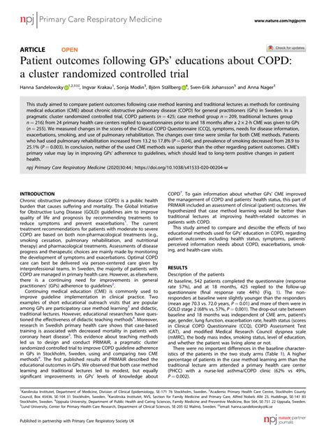 Pdf Patient Outcomes Following Gps Educations About Copd A Cluster Randomized Controlled Trial