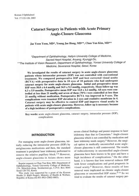 Pdf Cataract Surgery In Patients With Acute Primary Angle Closure Glaucoma