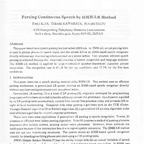 Parsing Continuous Speech By Hmm Lr Method Acl Anthology