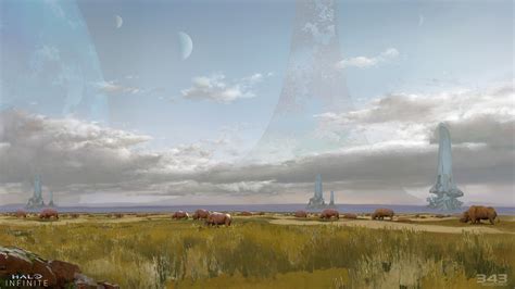 Halo Infinite Concept Art Of A Landscape With Alien Structures Hd