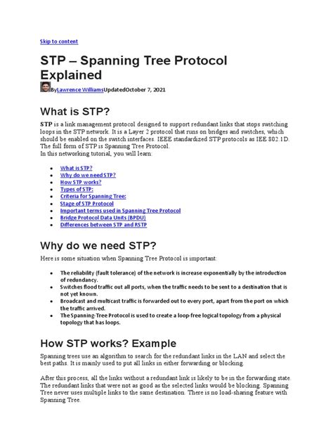 Stp Spanning Tree Protocol Explained Pdf Network Switch Computer Architecture