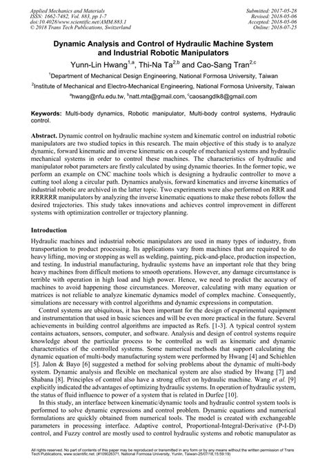 Pdf Dynamic Analysis And Control Of Hydraulic Machine System And Industrial Robotic Manipulators