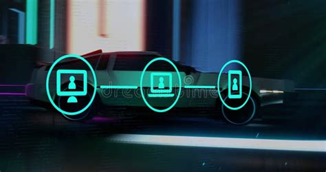 Image Of Digital Interface With Icons Over Car Driving Stock