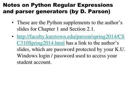 ppt notes on python regular expressions and parser generators by d parson powerpoint