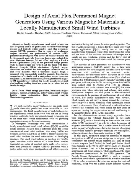 Design Of Axial Flux Permanent Magnet Generators Using Various Magnetic Materials In Locally