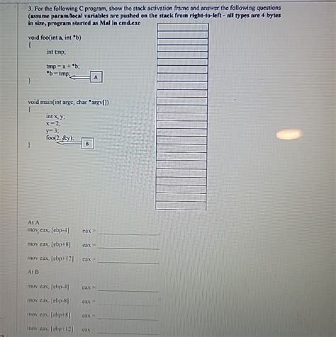 For The Following C Program Show The Stack Chegg