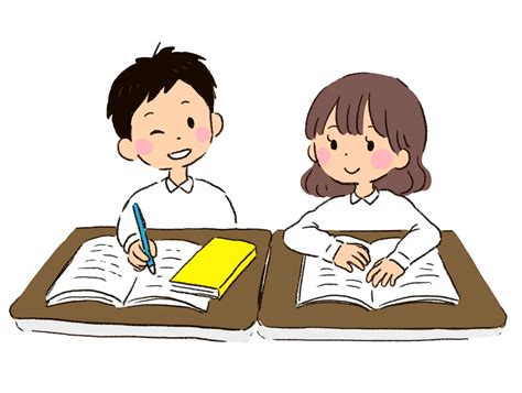かわいい授業・仲良く勉強する男女の生徒｜イラスト・フリー素材なら「シンテリ」