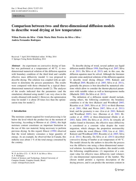 Comparison Between Two And Threedimensional Diffusion Models To Describe Wood Drying At Low