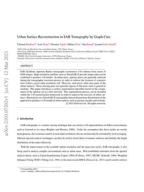 Pdf Urban Surface Reconstruction In Sar Tomography By Graph Cuts