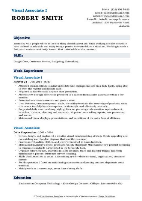 10 Visual Associate Resume Samples And Templates For 2025