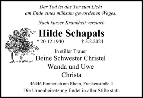 Traueranzeigen Von Hilde Schapals Trauer In Nrwde