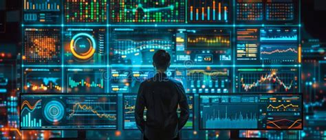 A Person Analyzing Data On Multiple Screens Filled With Charts Graphs And Analytics In A High
